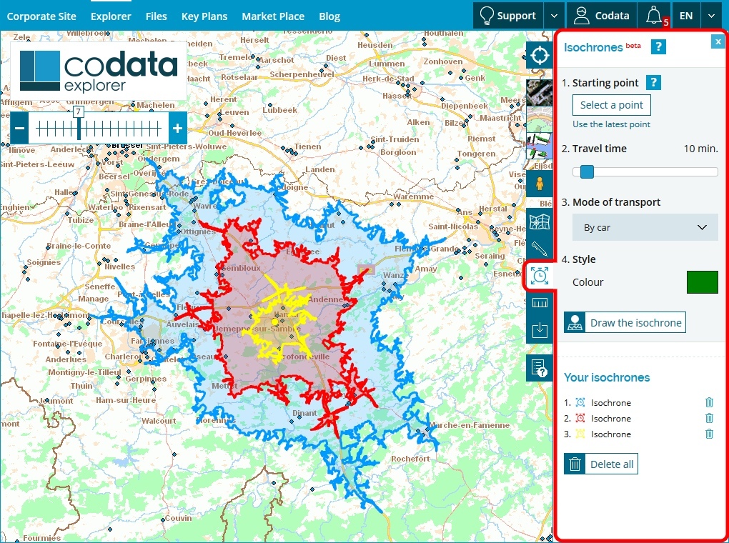 Afficher des isochrones sur les cartes Codata - CODATA